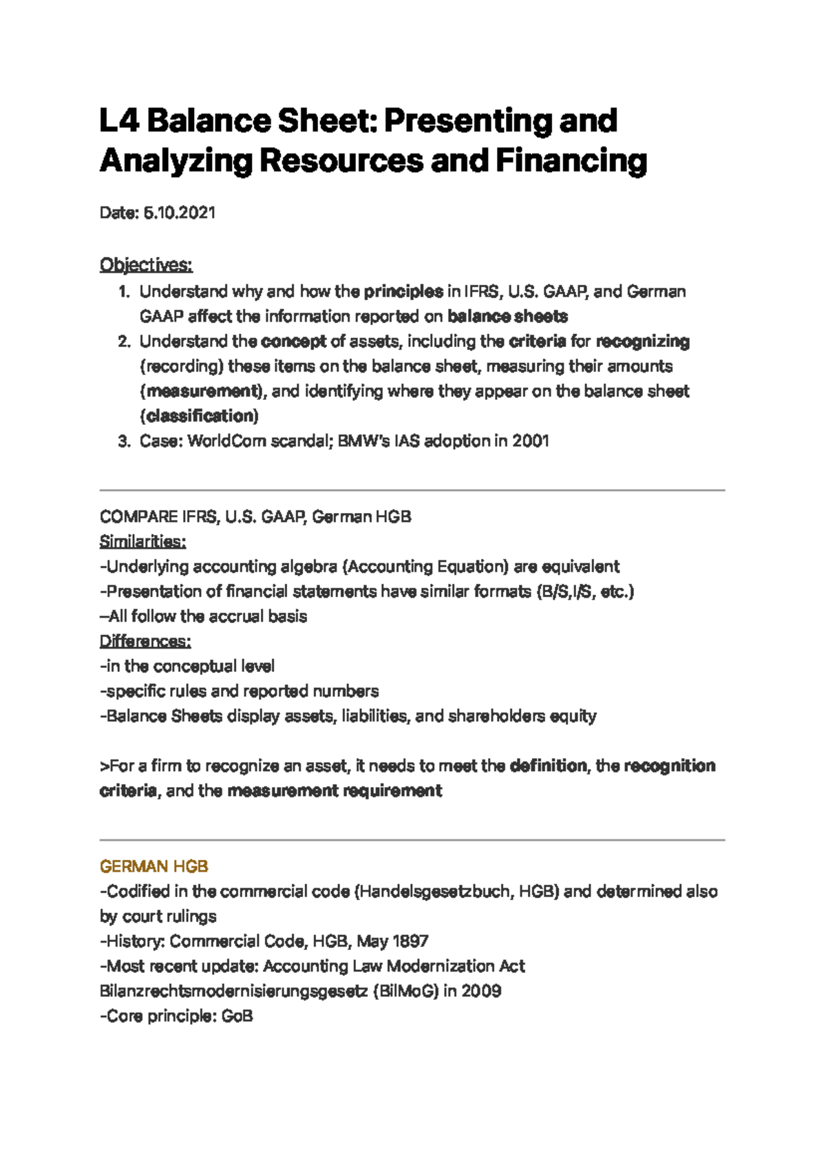 L4 Balance Sheet Analysis: IFRS, U.S. GAAP & German HGB Methods - Studocu