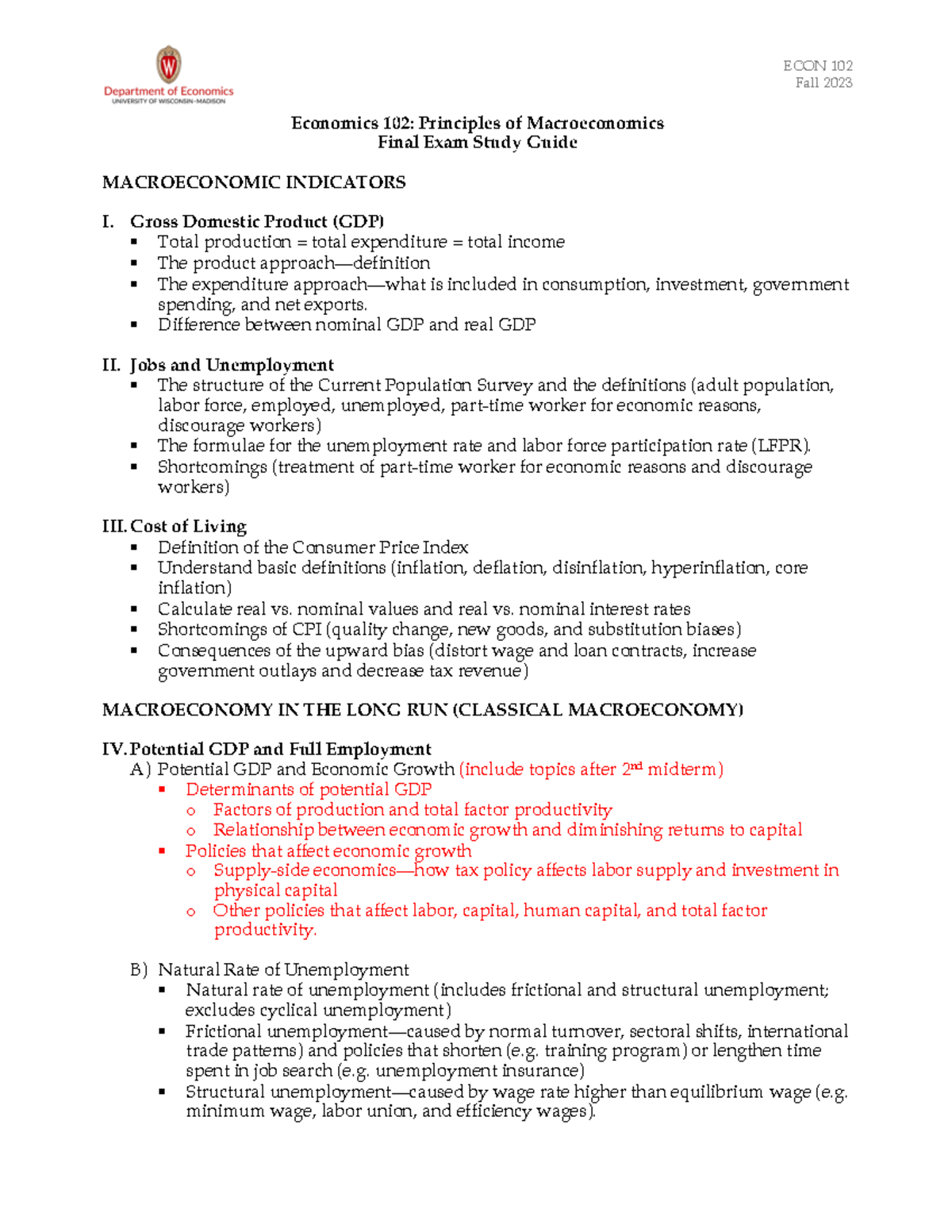 Econ102 F23 Comprehensive Final Exam Study Guide - Studocu
