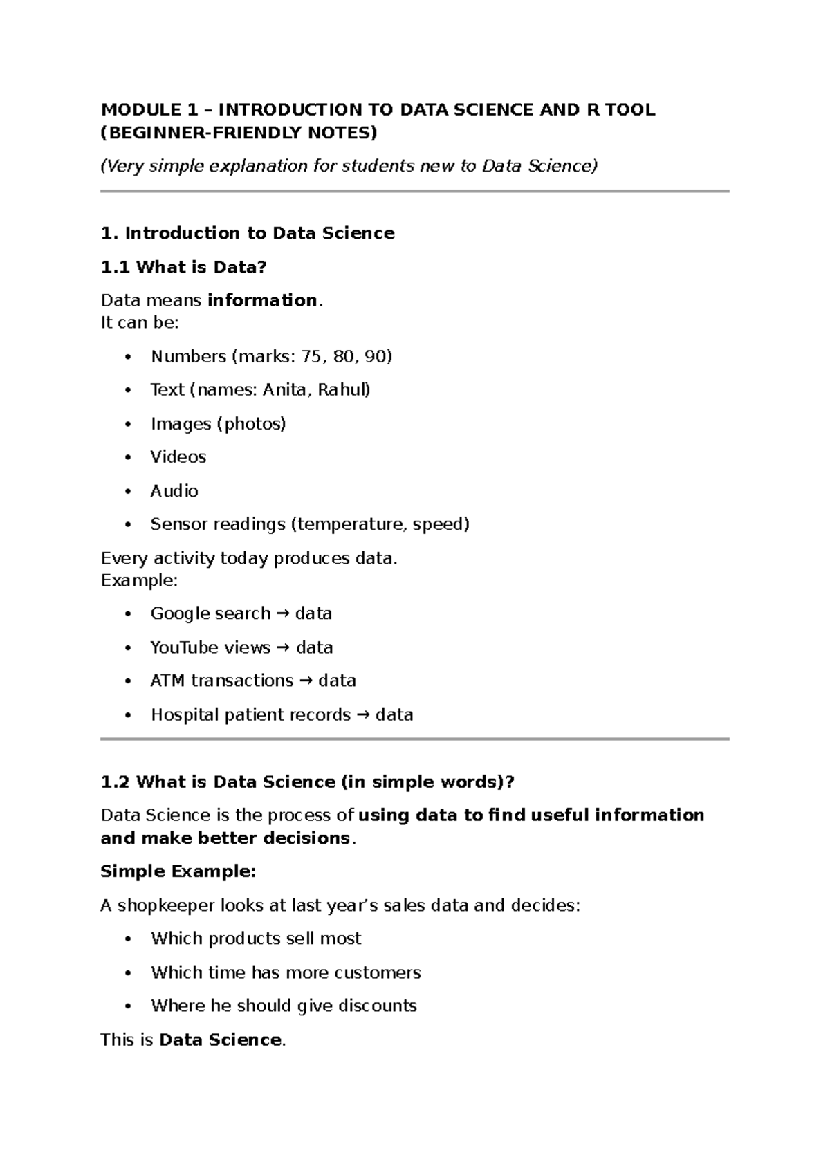 Module 1 - Intro to Data Science & R Tool Notes (CSE 101) - Studocu