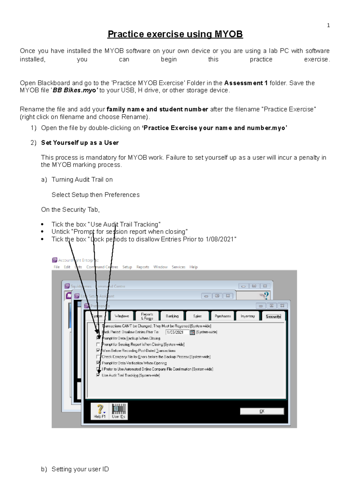 MYOB Practice Exercise Instructions for Assessment 1 - Studocu