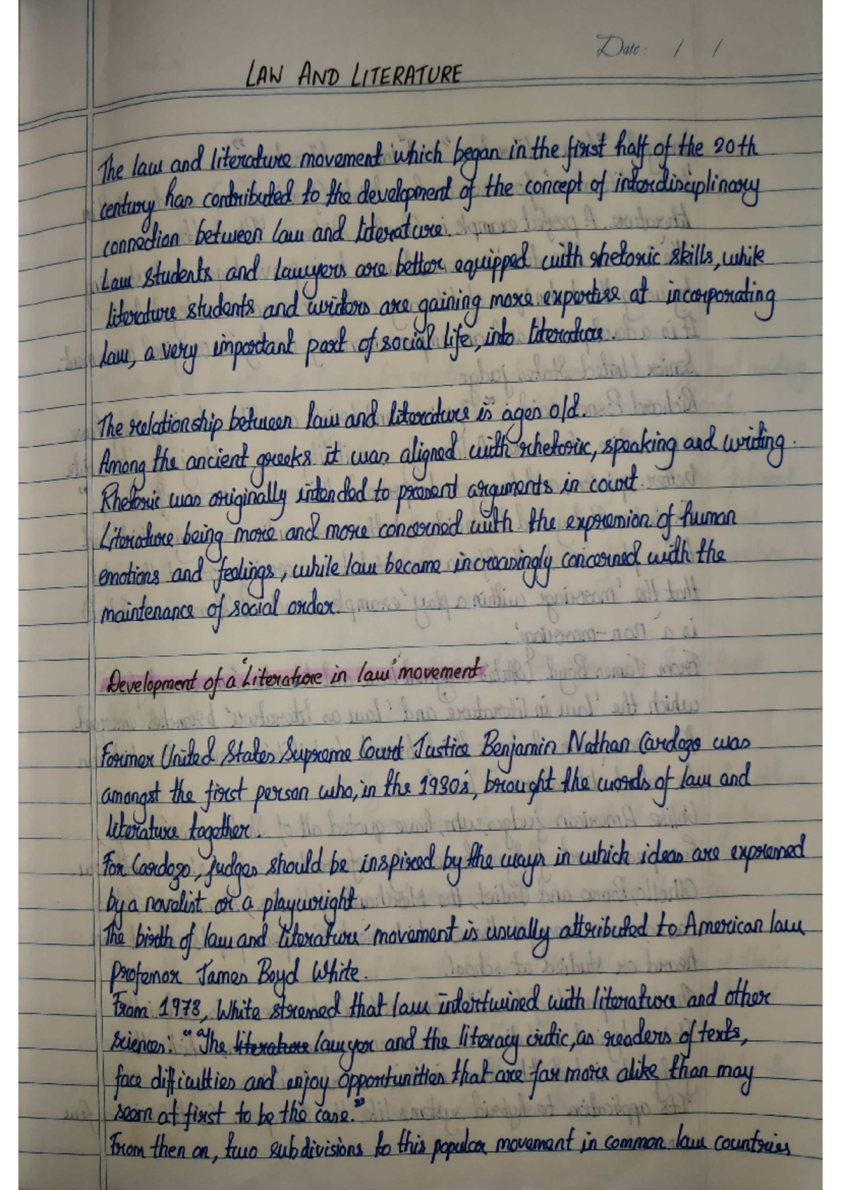 Law and Literature Handwritten Notes for Study - Studocu
