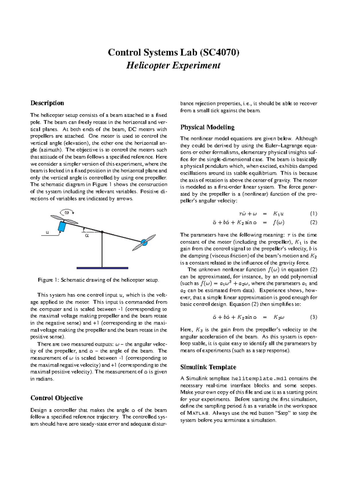 Control Systems Lab (SC4070): Helicopter Experiment Overview - Studeersnel