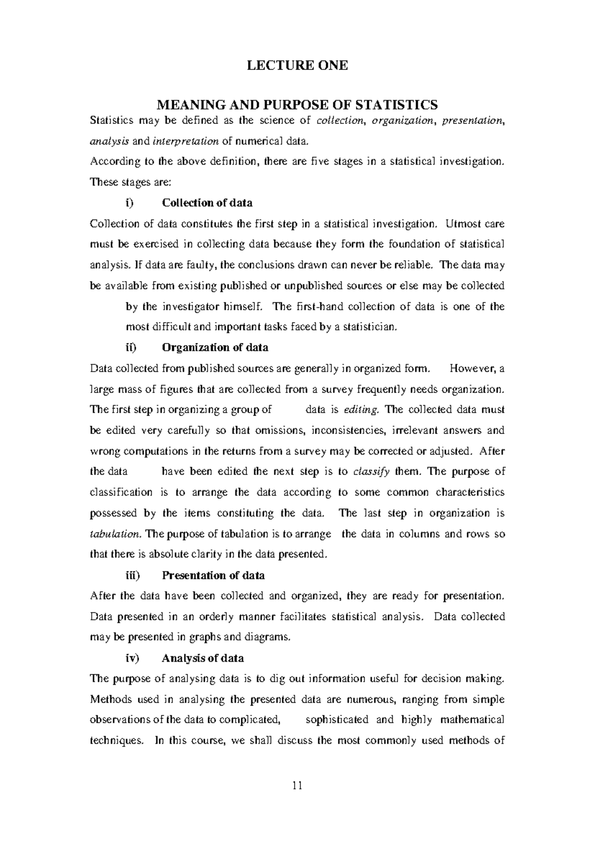Lecture 1 - Meaning & Purpose of Statistics - LECTURE ONE MEANING AND ...