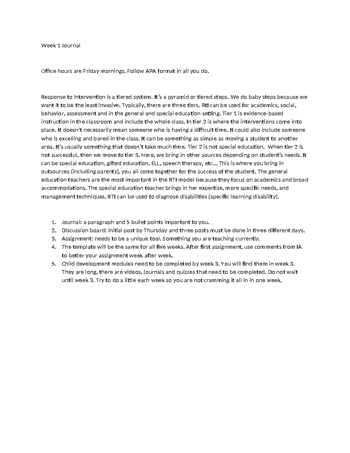 EDU 101: Week 1 Journal on Response to Intervention (RtI) - Studocu