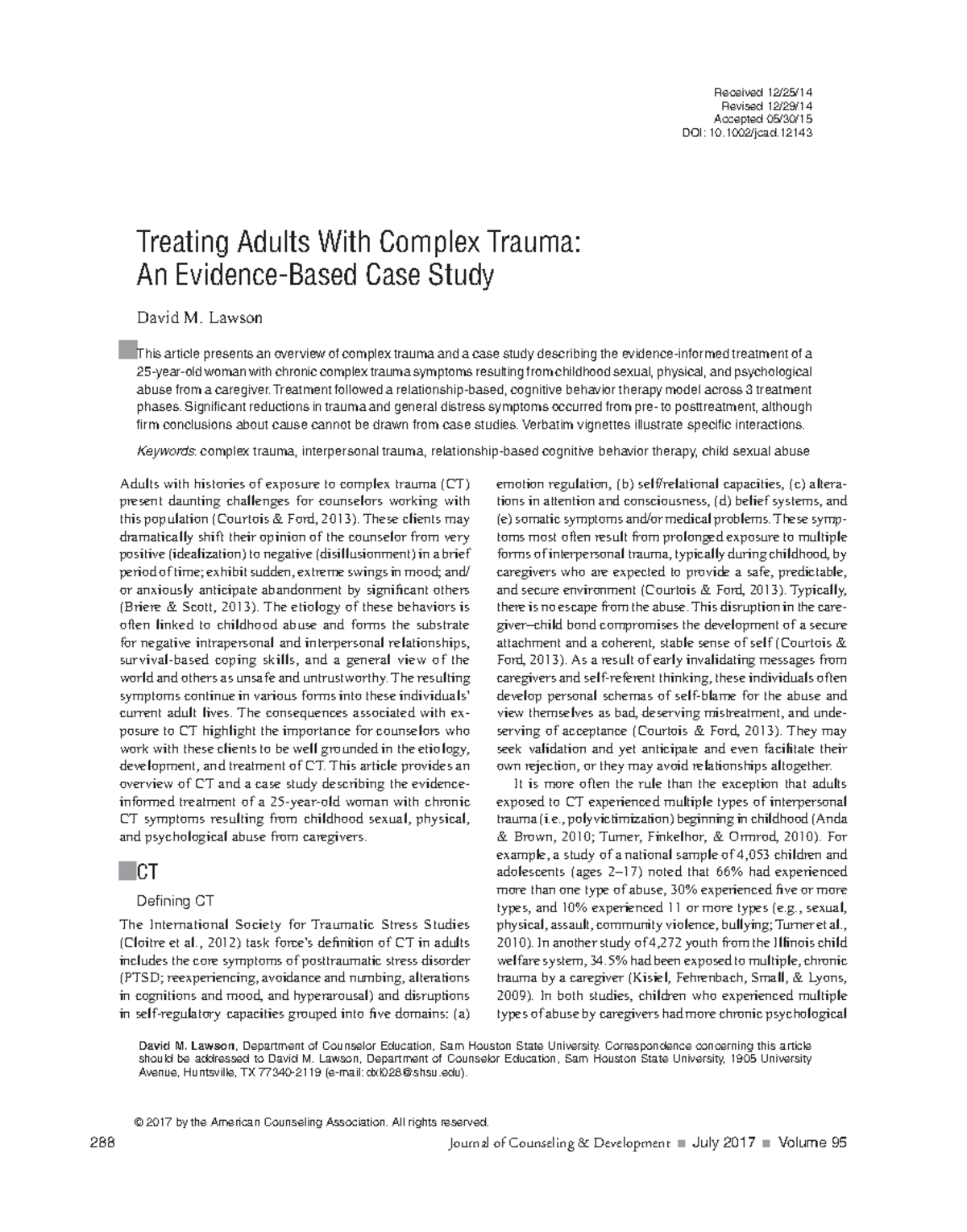 Evidence-Informed Treatment of Complex Trauma in Adults: A Case Study ...