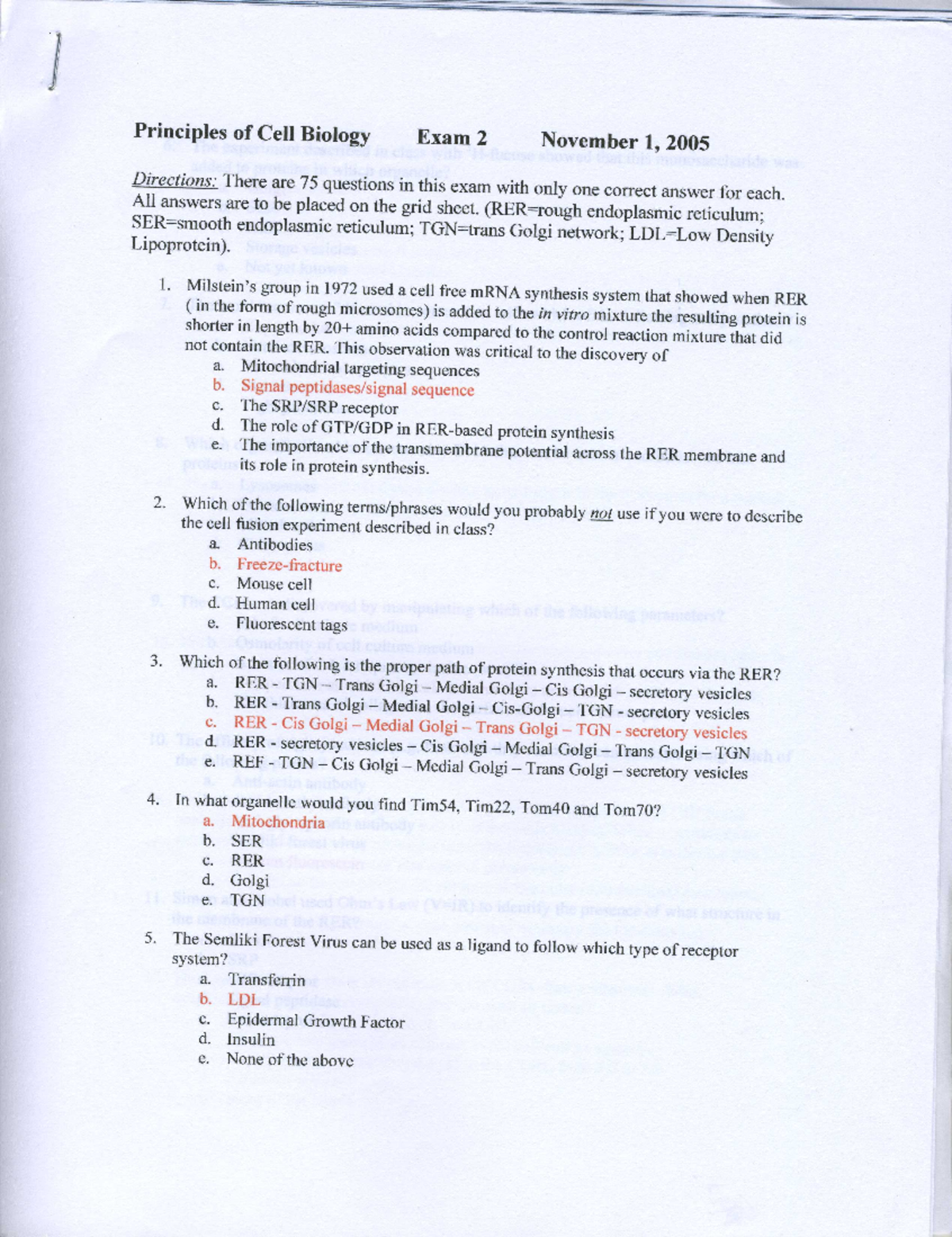 Principles of Cell Biology Exam 2 Study Guide - Fall 2005 - Studocu