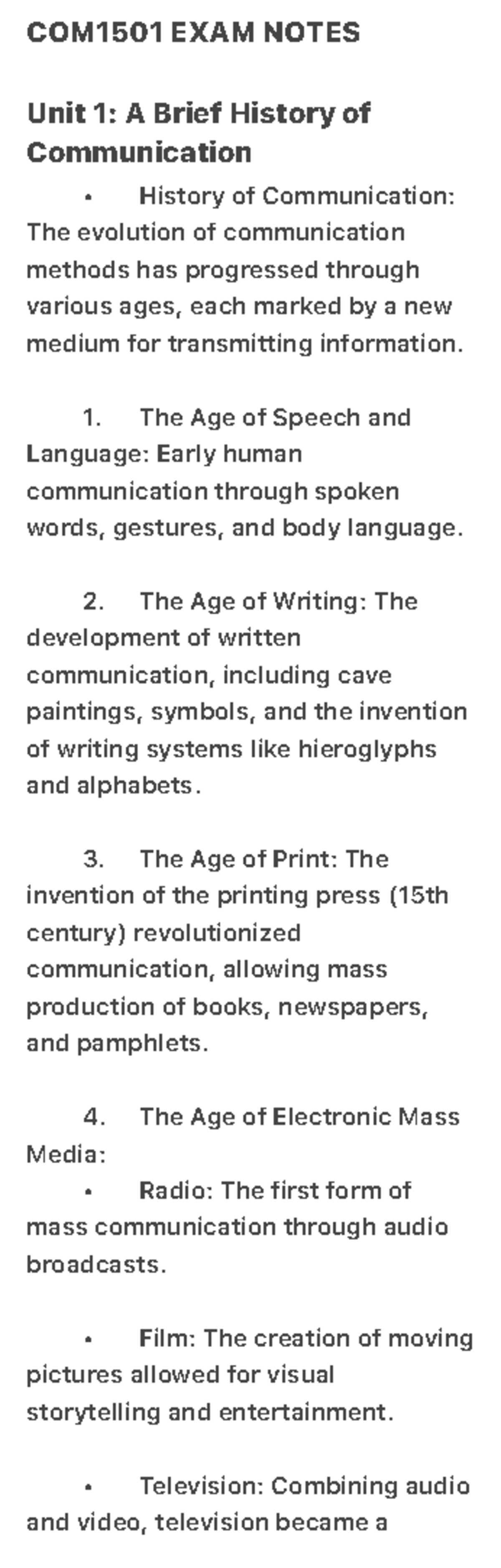 COM1501 EXAM NOTES: Evolution and Functions of Communication - Studocu