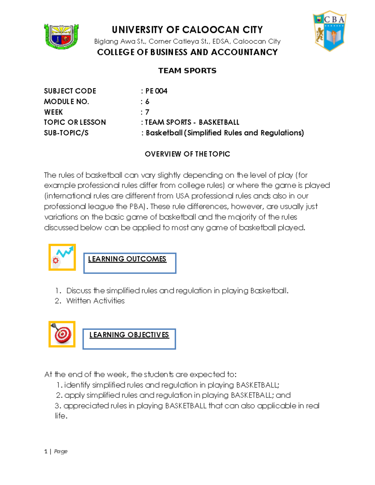 Module 6 Week 7 PE 004 Simplified Rules of Basketball - Biglang Awa St ...