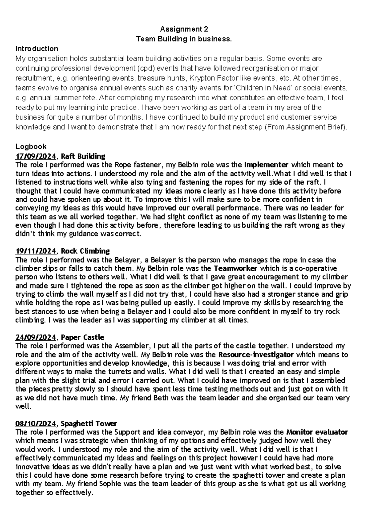 Unit 9 Assignment 2: Team Building Activities and Personal Reflections ...