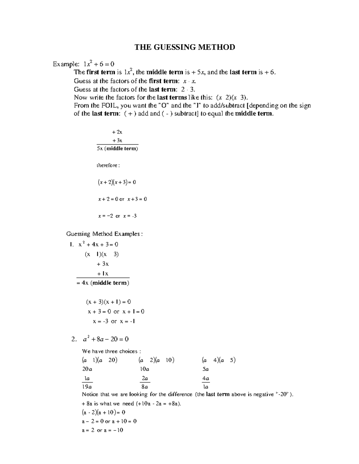 Guess Method of Factoring: Examples and Explanations - Studocu
