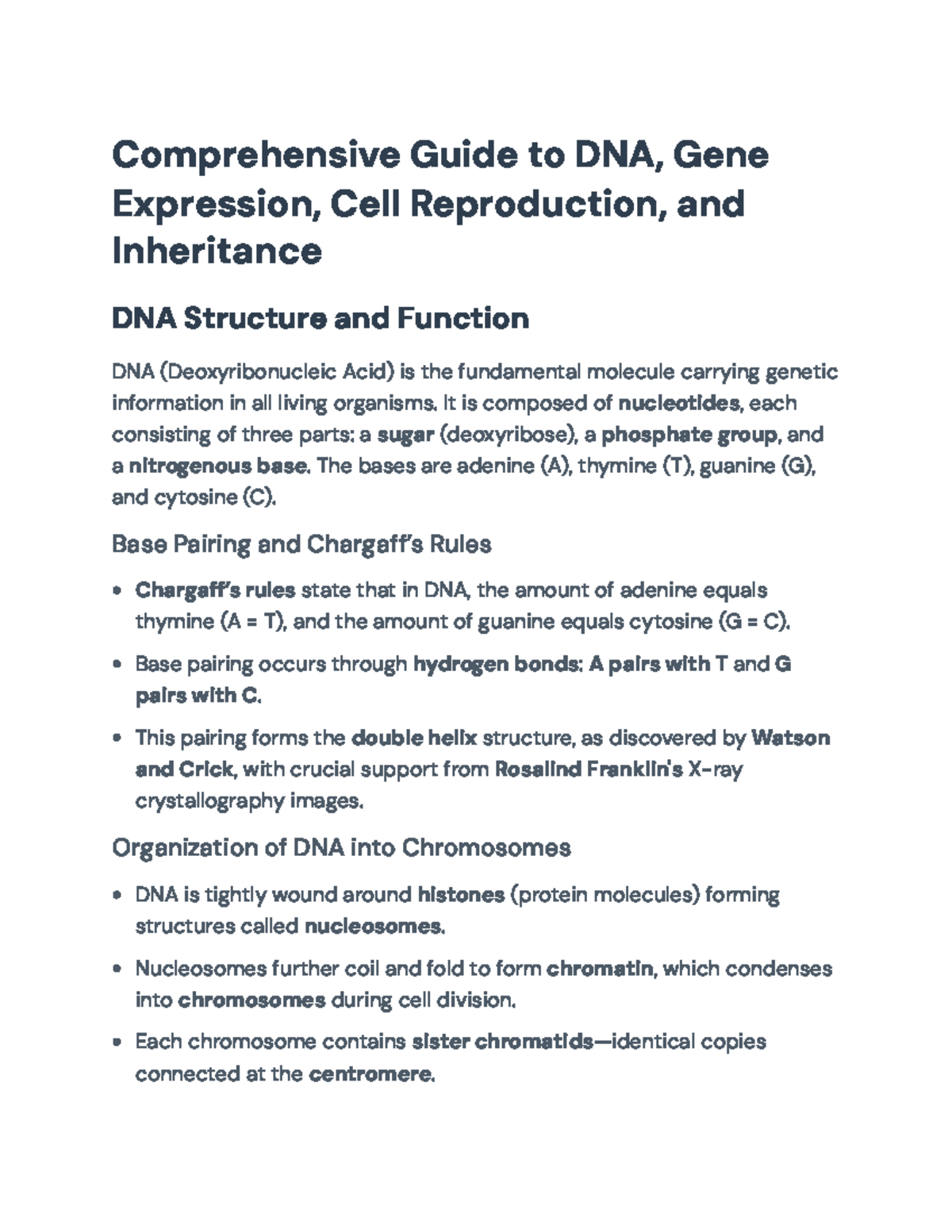 Comprehensive Study Guide: DNA, Gene Expression, and Cell Reproduction ...