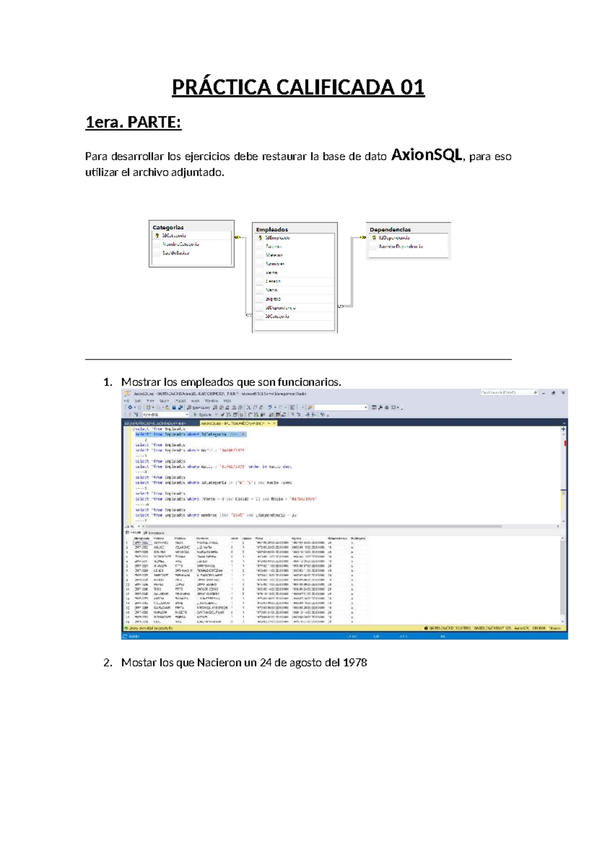 Práctica Calificada 01: Ejercicios de SQL y AxionSQL - Studocu