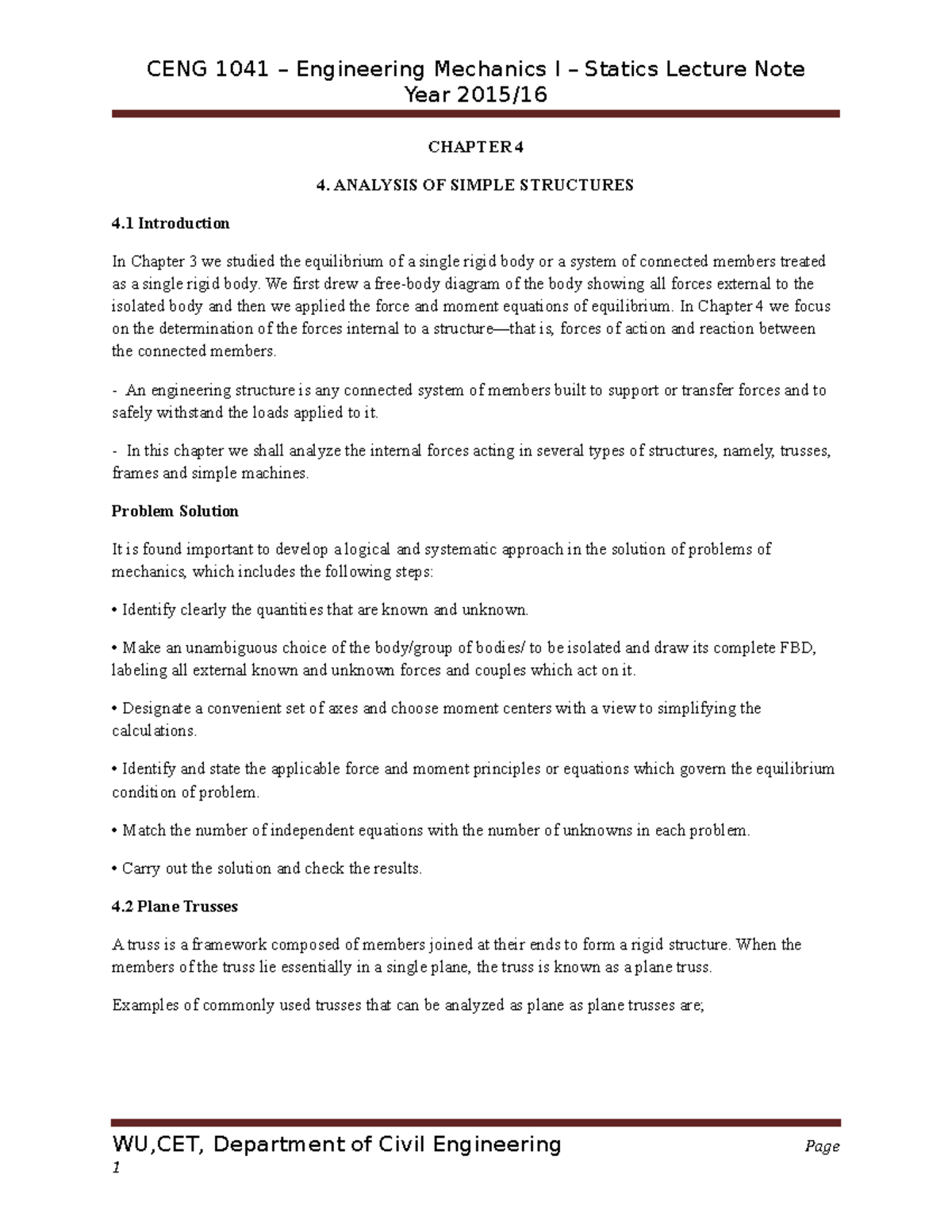 Chapter 4: Analysis of Simple Structures (WU CET) - Studocu