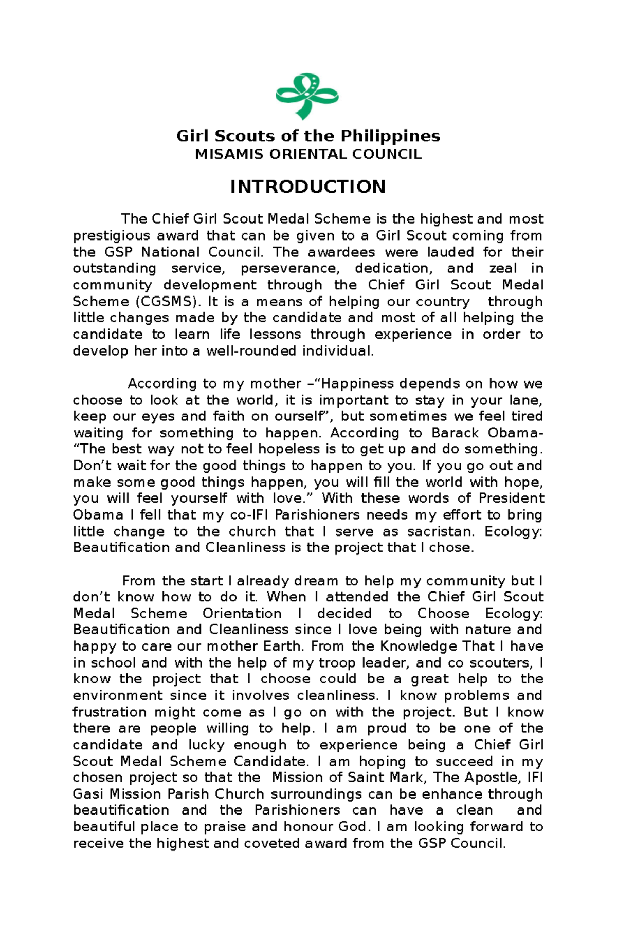 GSP Chief Girl Scout Medal Scheme: Introduction & Impact - Studocu