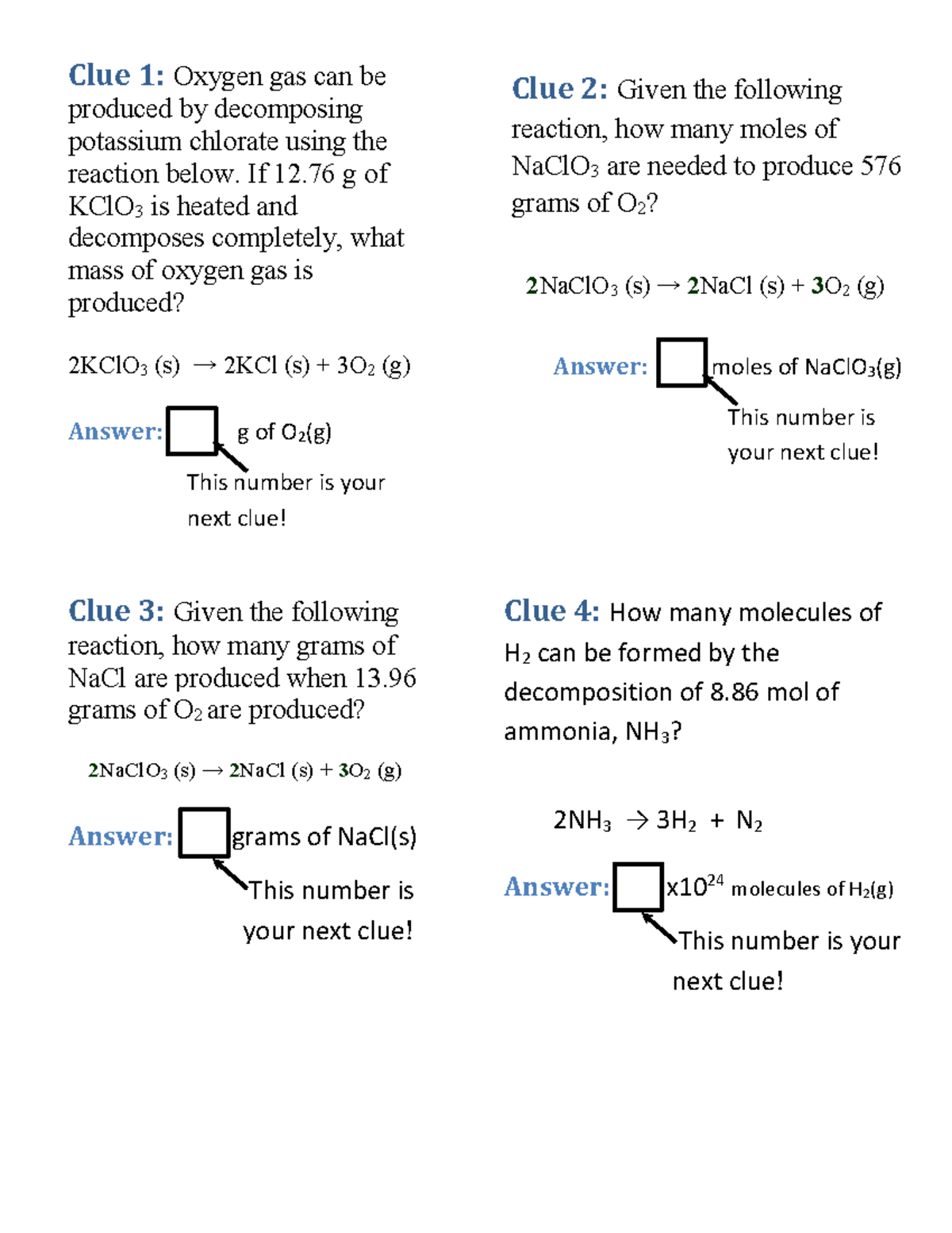 Stoichiometry Scavenger Hunt Questions for Chem 101 - Studocu