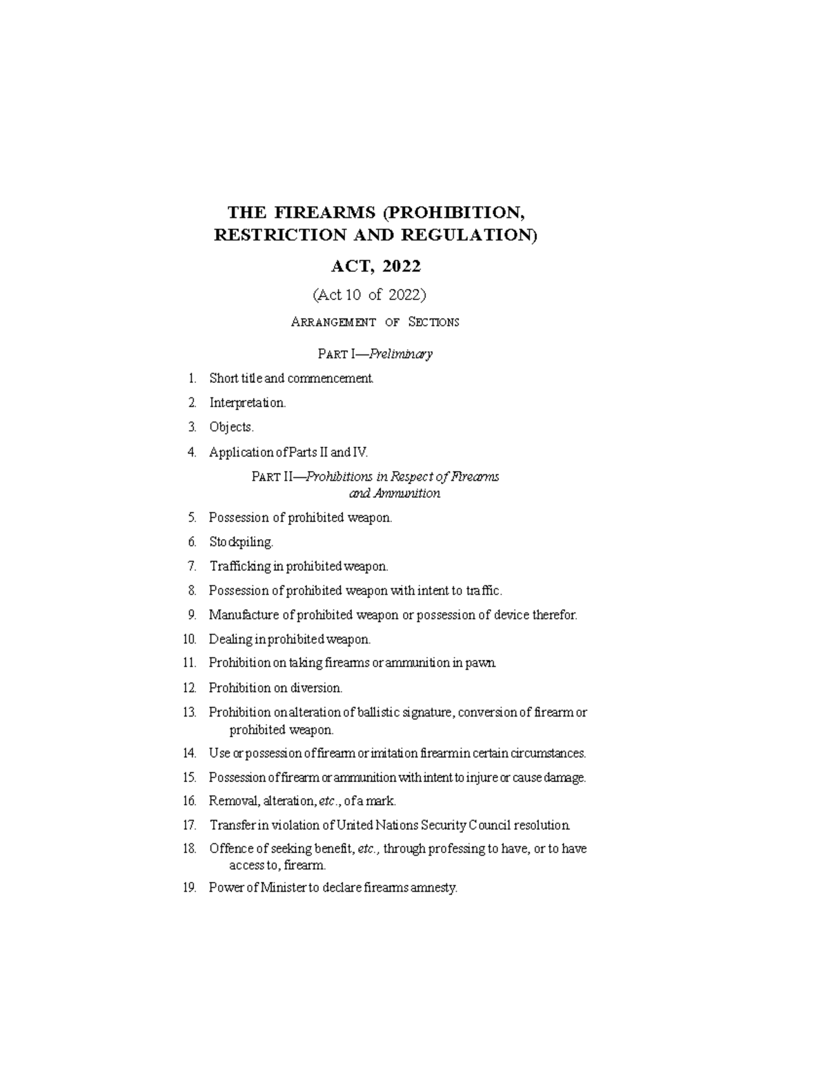 The Firearms (Prohibition, Restriction and Regulation) Act, 2022 ...