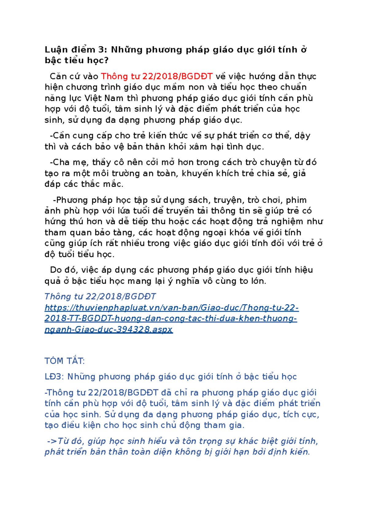 Phương Pháp Giáo Dục Giới Tính Ở Bậc Tiểu Học: LĐ3 - Studocu