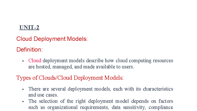 Cloud Deployment Models: Types, Characteristics, and Use Cases (FSD) - Studocu