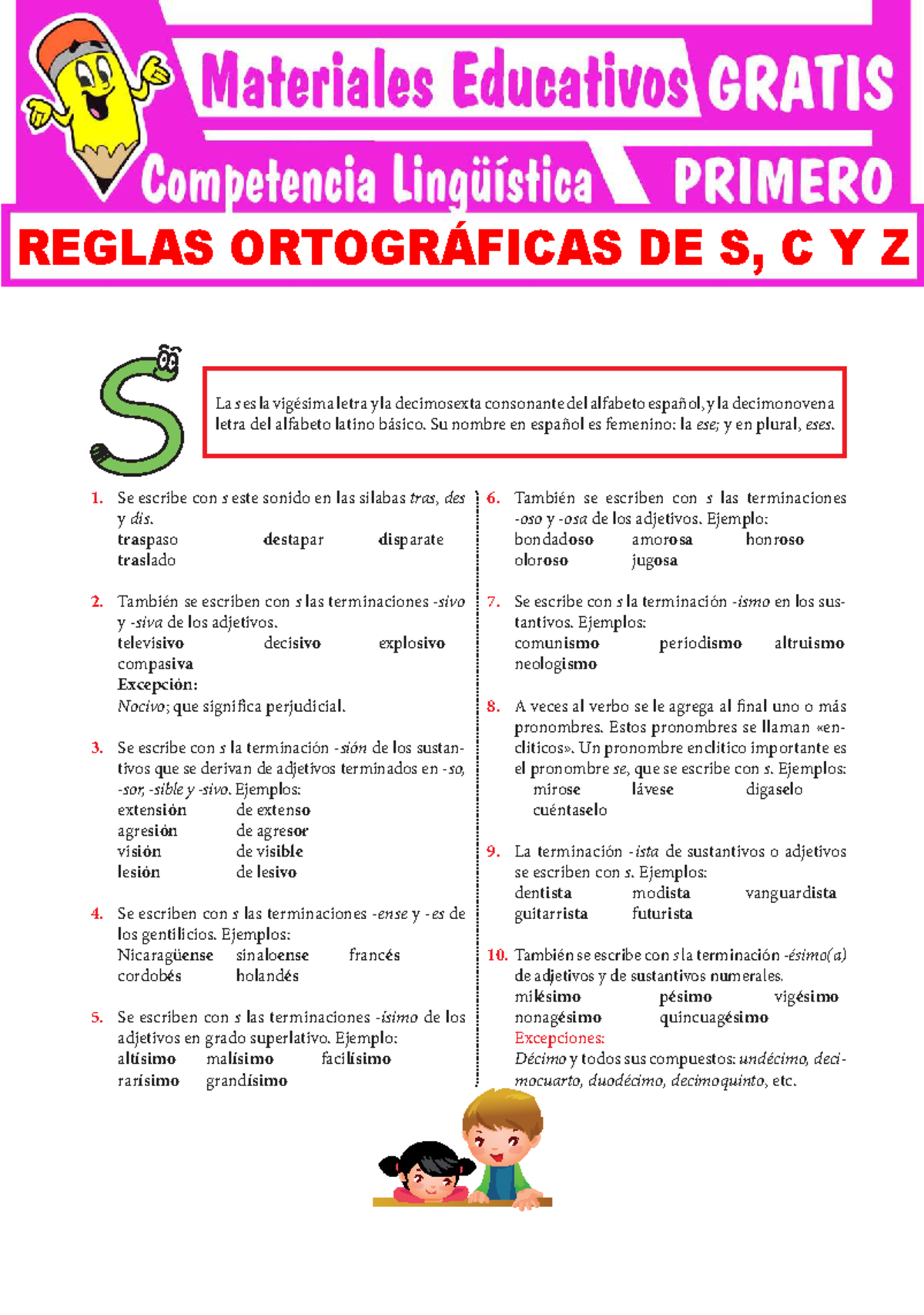 Reglas Ortográficas de S, C y Z para 1er Grado de Secundaria - Studocu