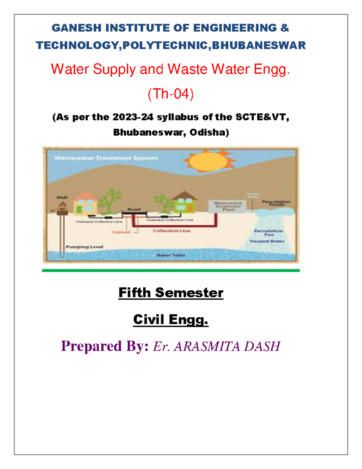 Water Supply and Waste Water Engineering (TH-4) Notes for 5th Sem Civil ...