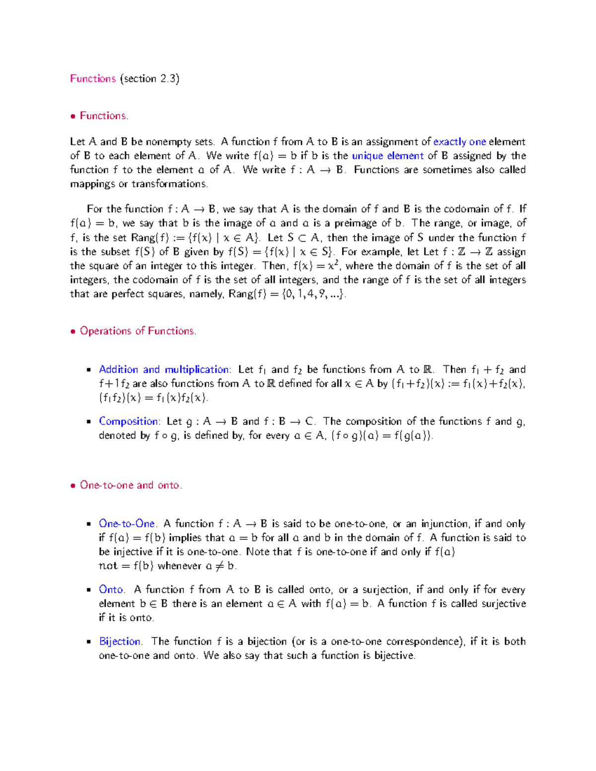Functions - Lecture Notes (Section 2.3) - Studocu
