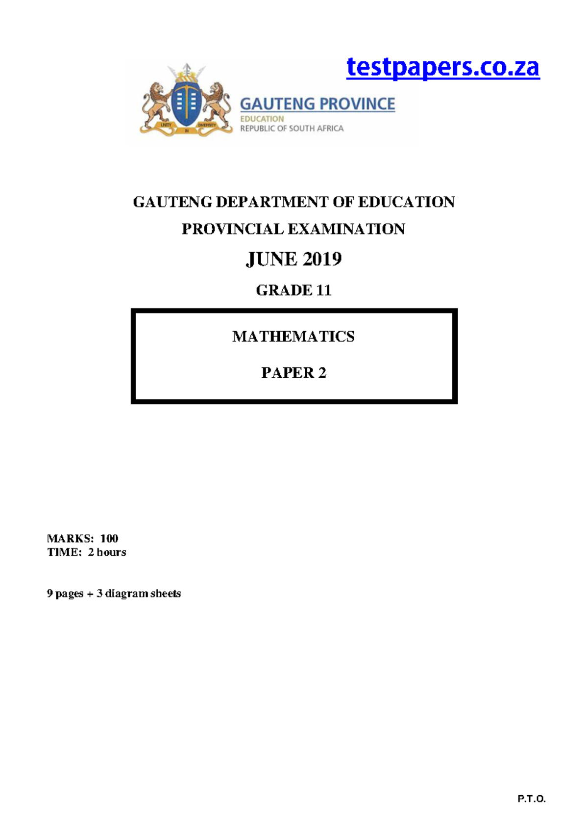 MATHEMATICS GRADE 11 TERM 2 PRACTICE PAPER 2019 - PAPER 2 - Studocu