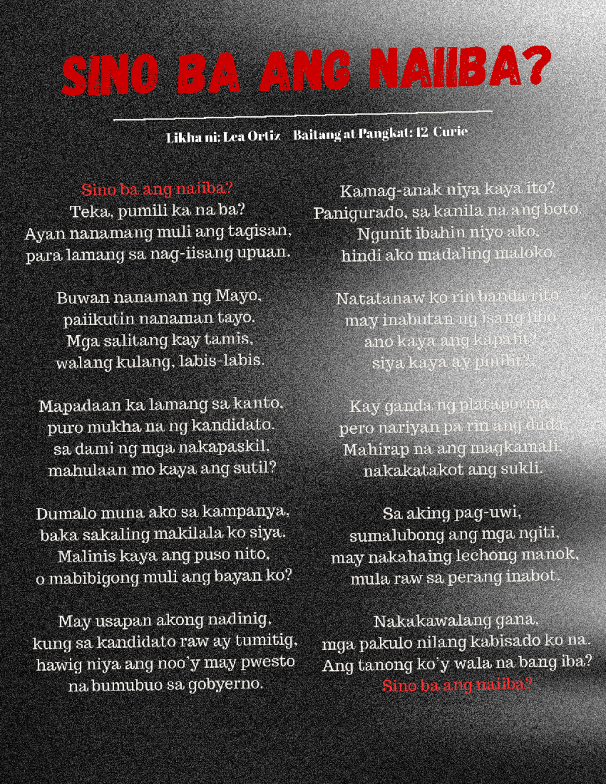 SINO BA ANG NAIIBA? Isang Pagsusuri sa mga Kandidato - Studocu