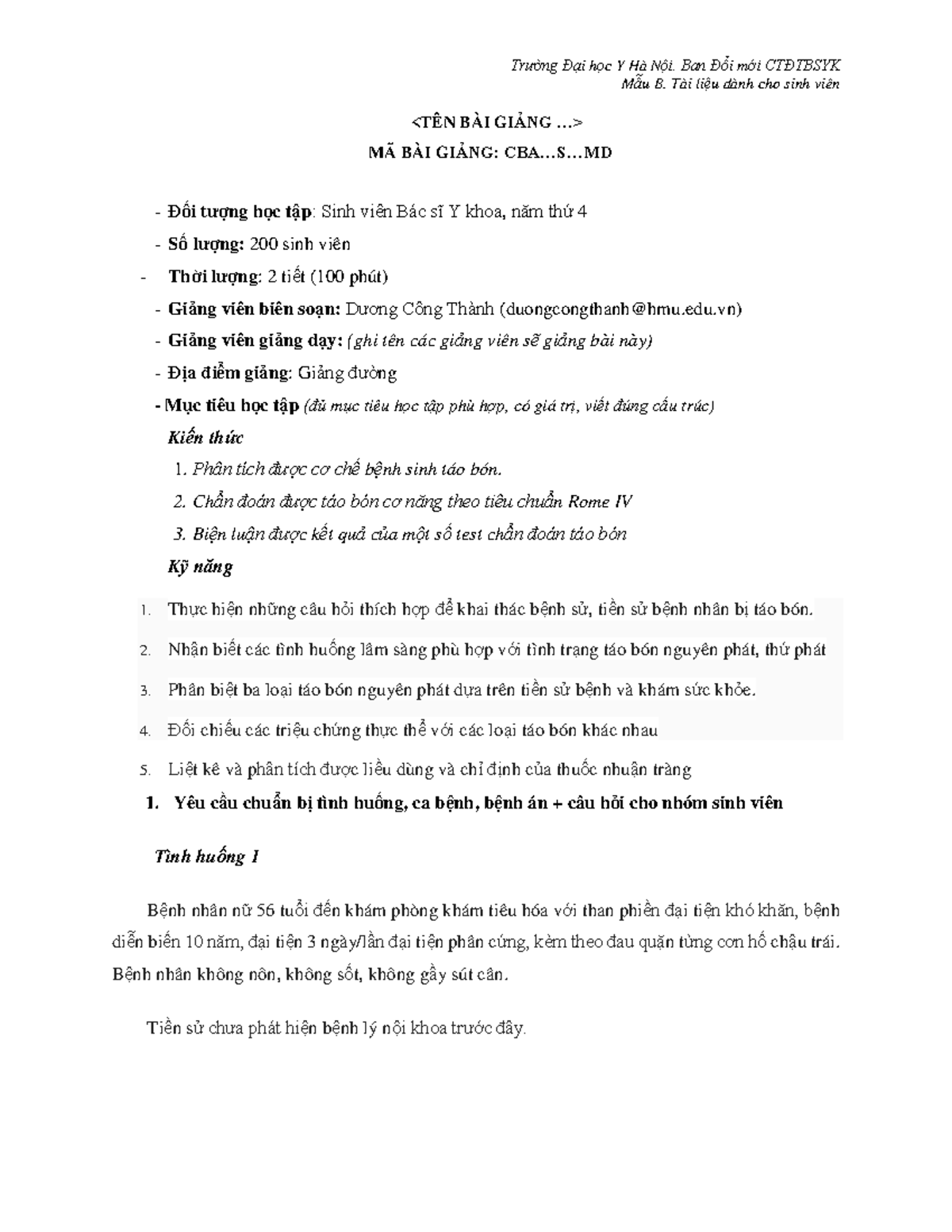 CBA13.S3.13.MD - Bài Giảng Về Táo Bón Cho Sinh Viên Y Khoa Năm 4 - Studocu