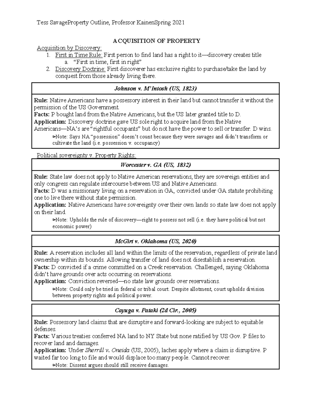 Property Outline (TS2021) - Acquisition and Legal Principles - Studocu
