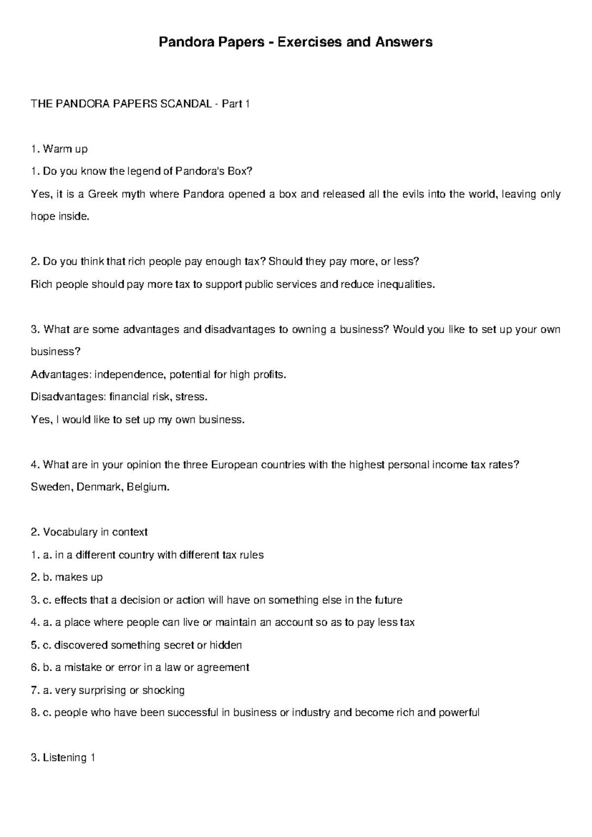 Pandora Papers Exercises & Answers: Tax Insights & Business Impacts ...