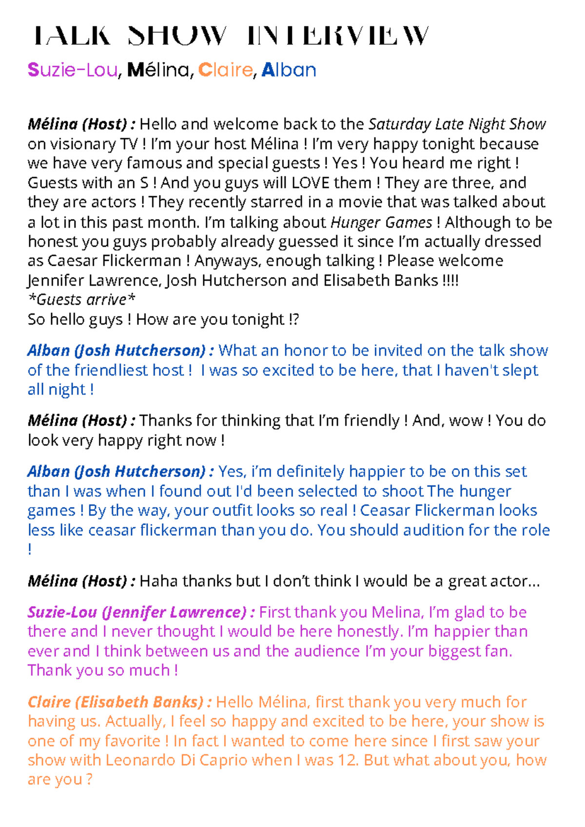 Talk Show Interview with Jennifer Lawrence, Josh Hutcherson, and ...