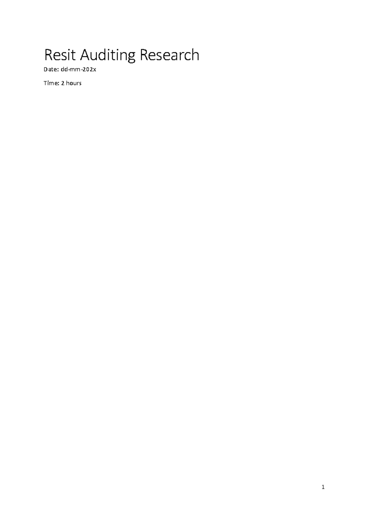 Auditing Research - Example Exam 2: Resit Review and Key Issues ...