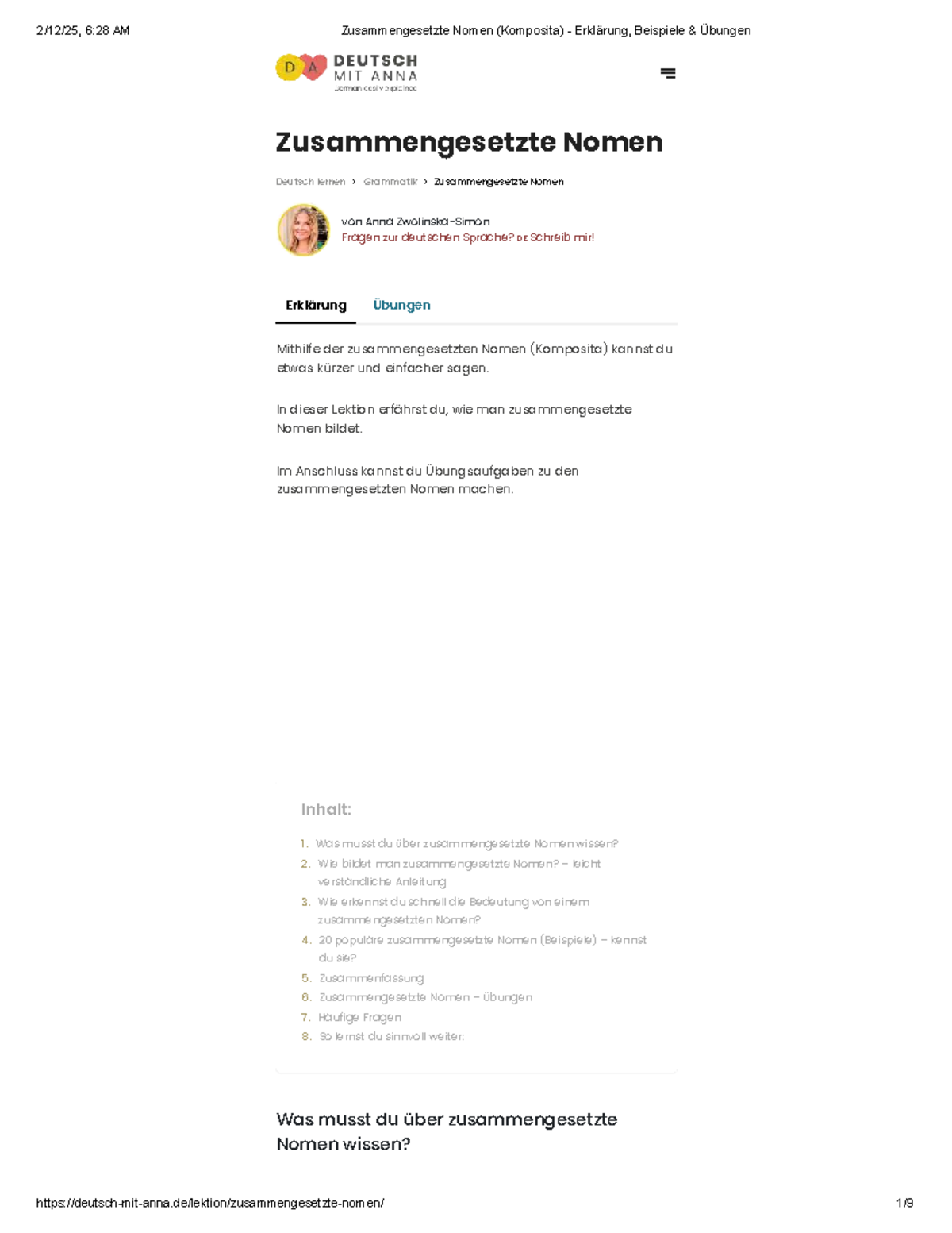 Zusammengesetzte Nomen (Komposita) - Erklärung, Beispiele & Übungen ...