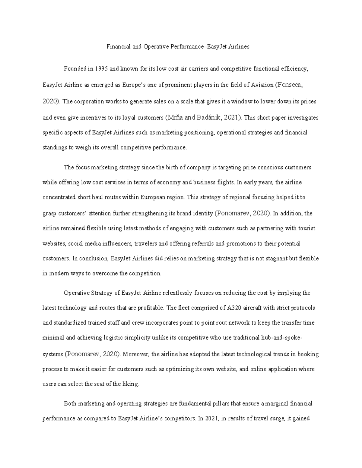 Competitive Performance of Easy Jet Airlines - Financial and Operative ...