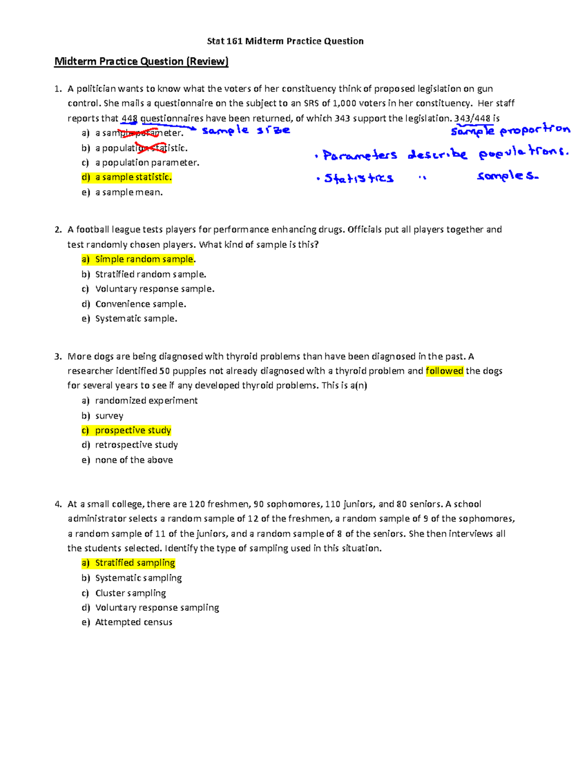 Stat 161 Midterm Practice Review Questions - Annotated Solutions - Studocu