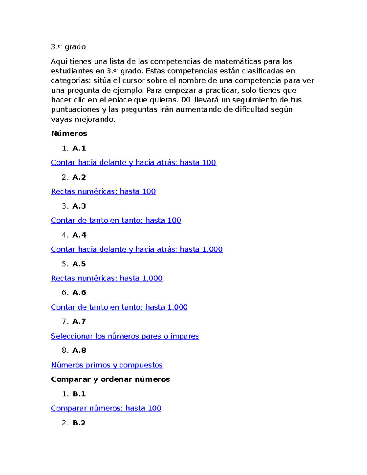 Competencias de Matemáticas para 3.ᵉʳ Grado - IXL - Studocu