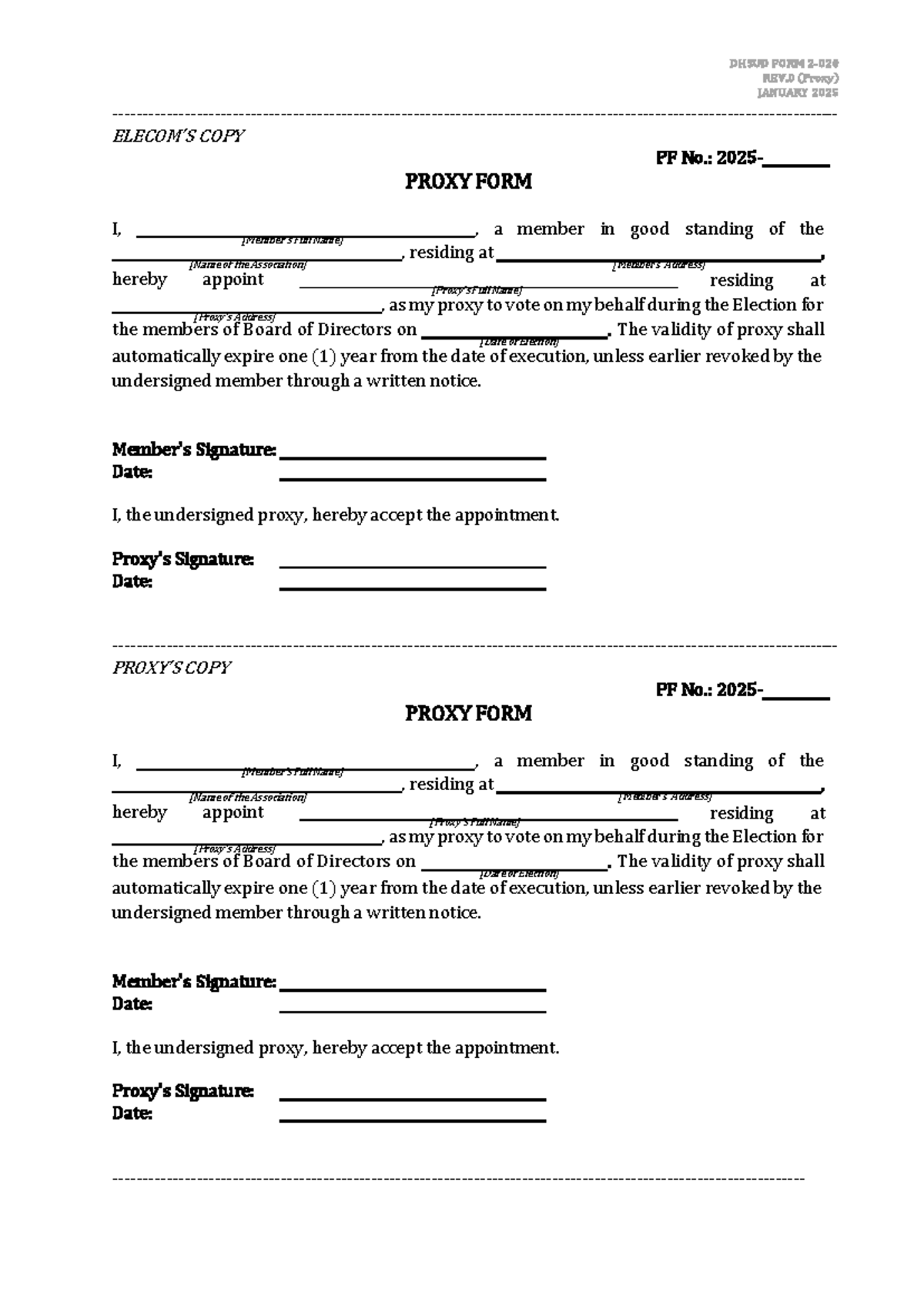 Proxy Form - DHSUD REV.0 (Proxy) January 2025 - Studocu