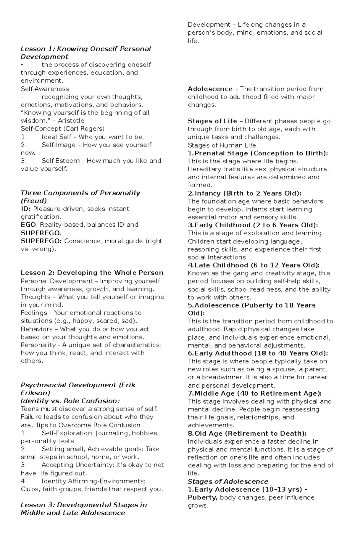 Personal Development Lessons: Understanding Self & Growth - Studocu