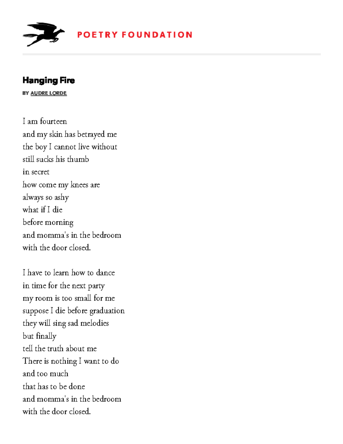 Hanging Fire: Analysis of Audre Lorde's Poem - Studocu