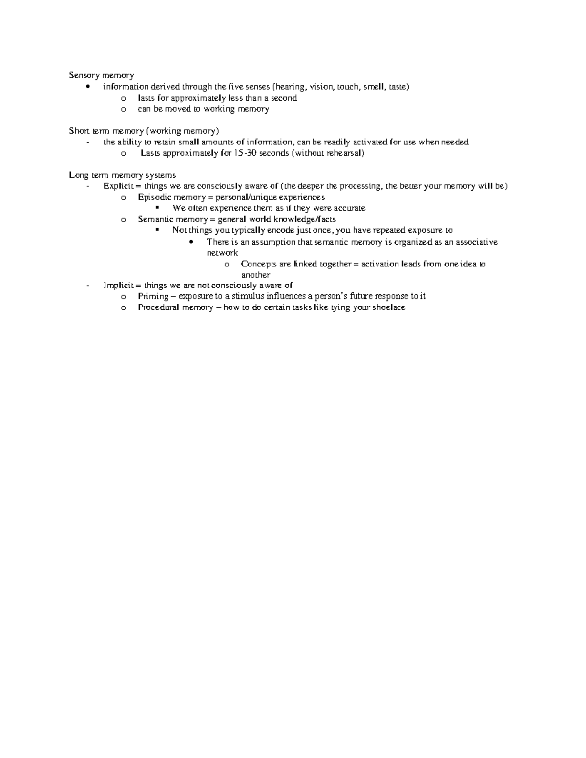 PSY101 Memory Overview: Sensory, Short-term, and Long-term Systems ...