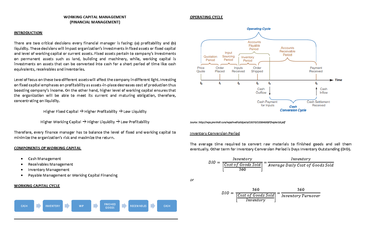 Working Capital Management (FINM 101) - Strategies & Calculations - Studocu