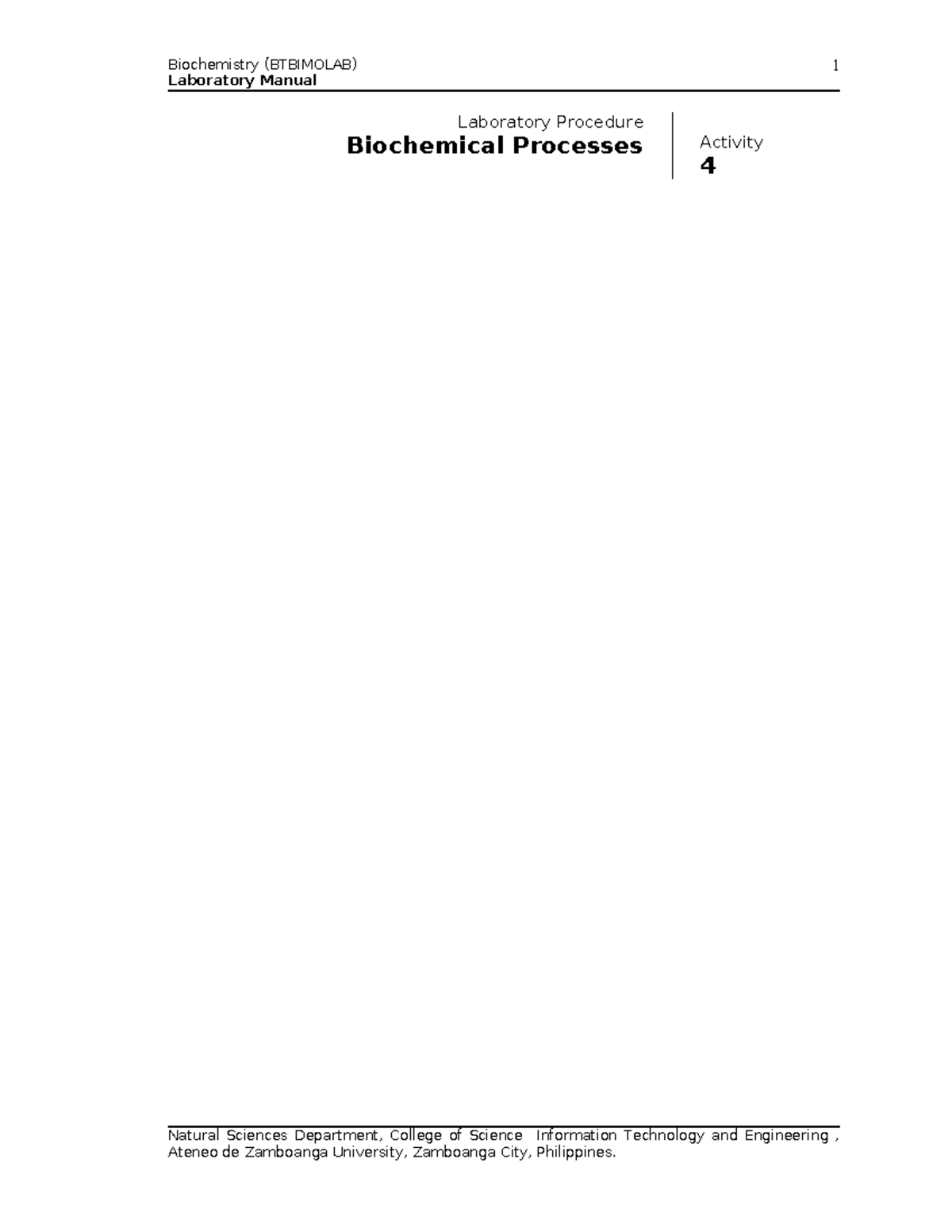 Act 4 Biochemical Processes Revised 01 - Laboratory Manual Laboratory ...