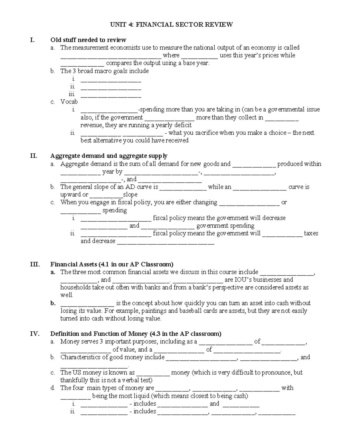 APMacro Financial Sector Guided Outline Review - UNIT 4: FINANCIAL ...