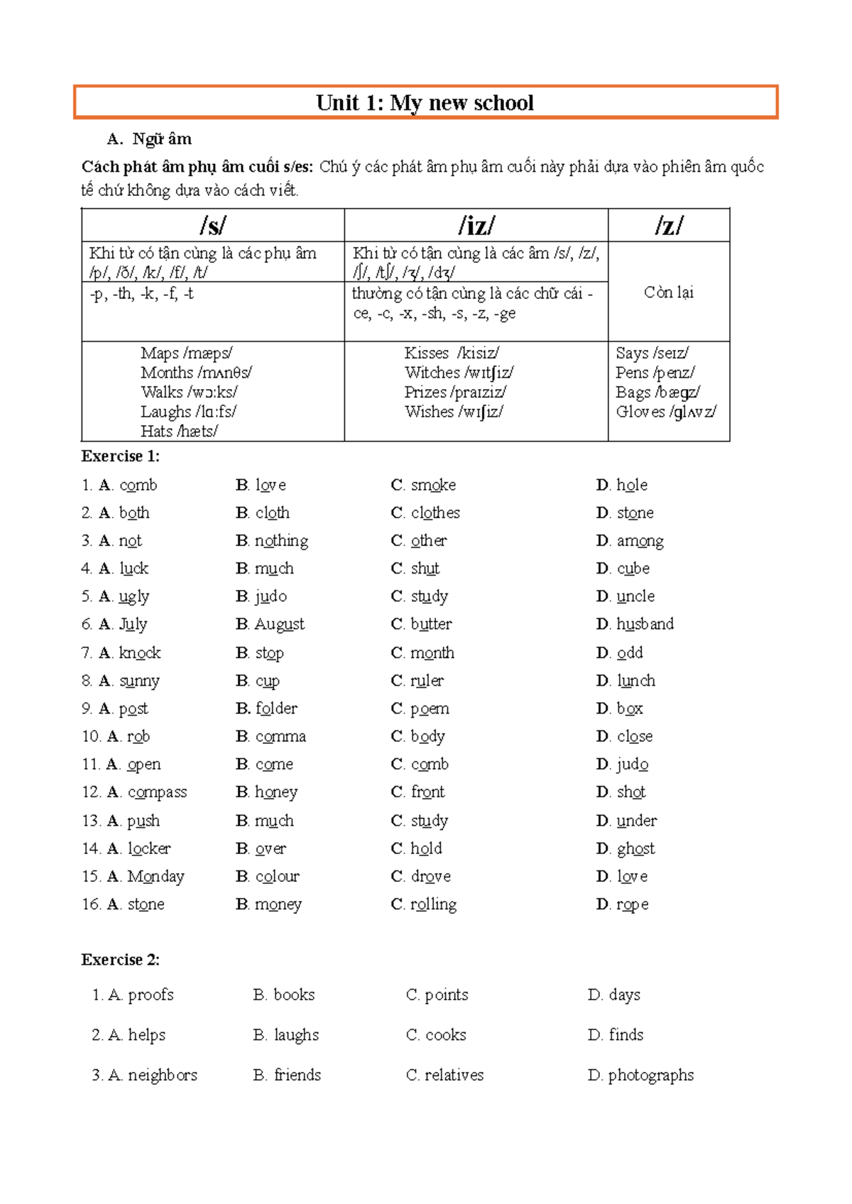 Unit 1: Pronunciation and Grammar Basics - Studocu