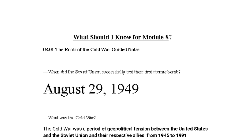 Module 8 Guided Notes: The Cold War and Its Global Impact - Studocu