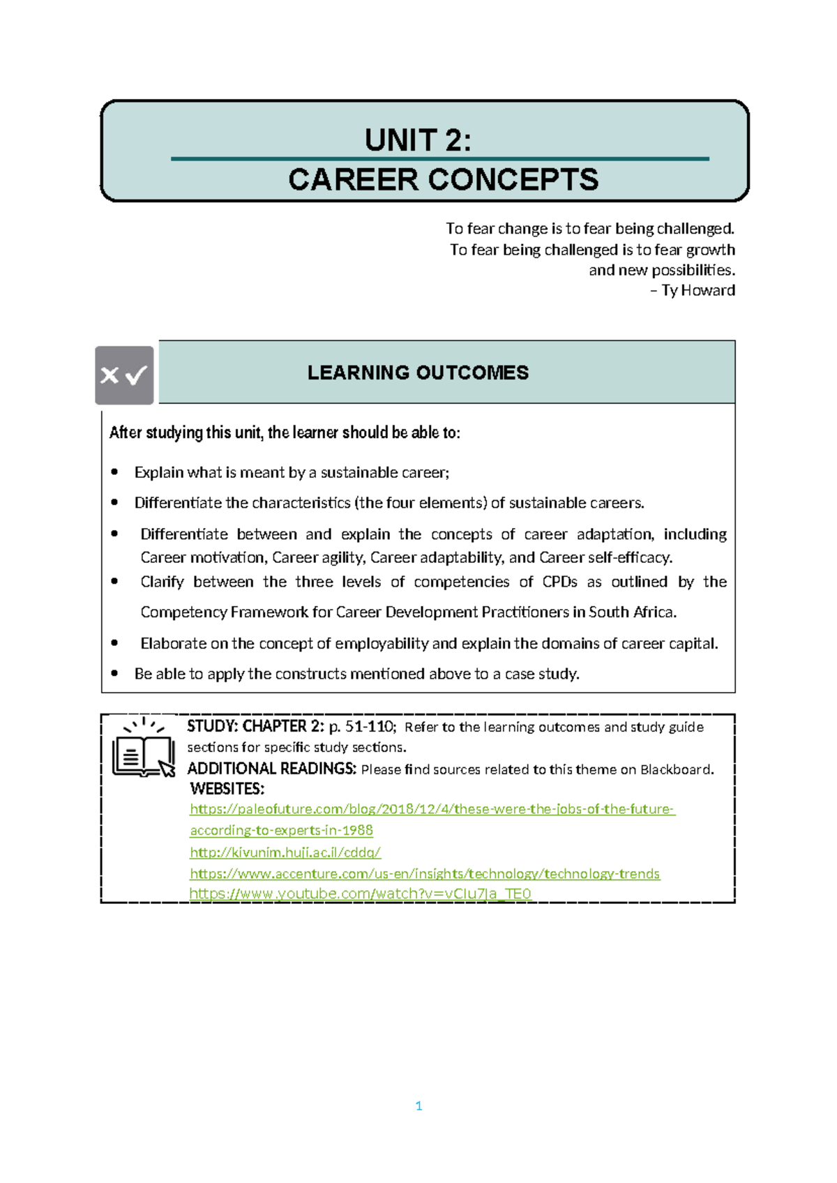 Unit 2: Career Concepts Study Guide and Learning Outcomes - Studocu