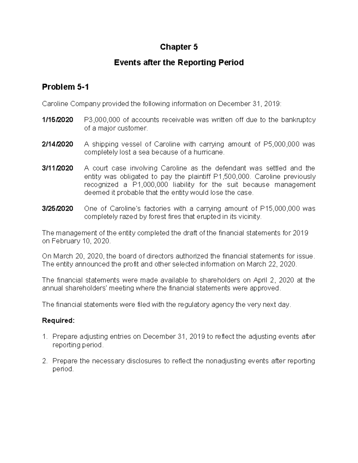 Chapter 5: Events After the Reporting Period - Adjustments ...