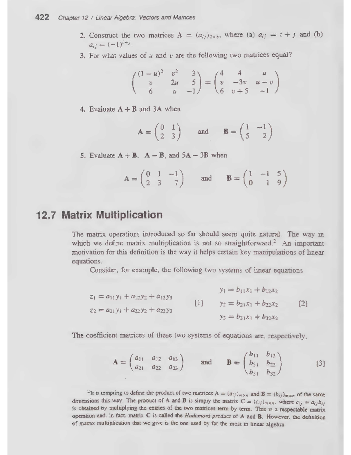Matrices Syn - lecture notes - 422 Chapter 12 Linear Algebra: Vectors ...