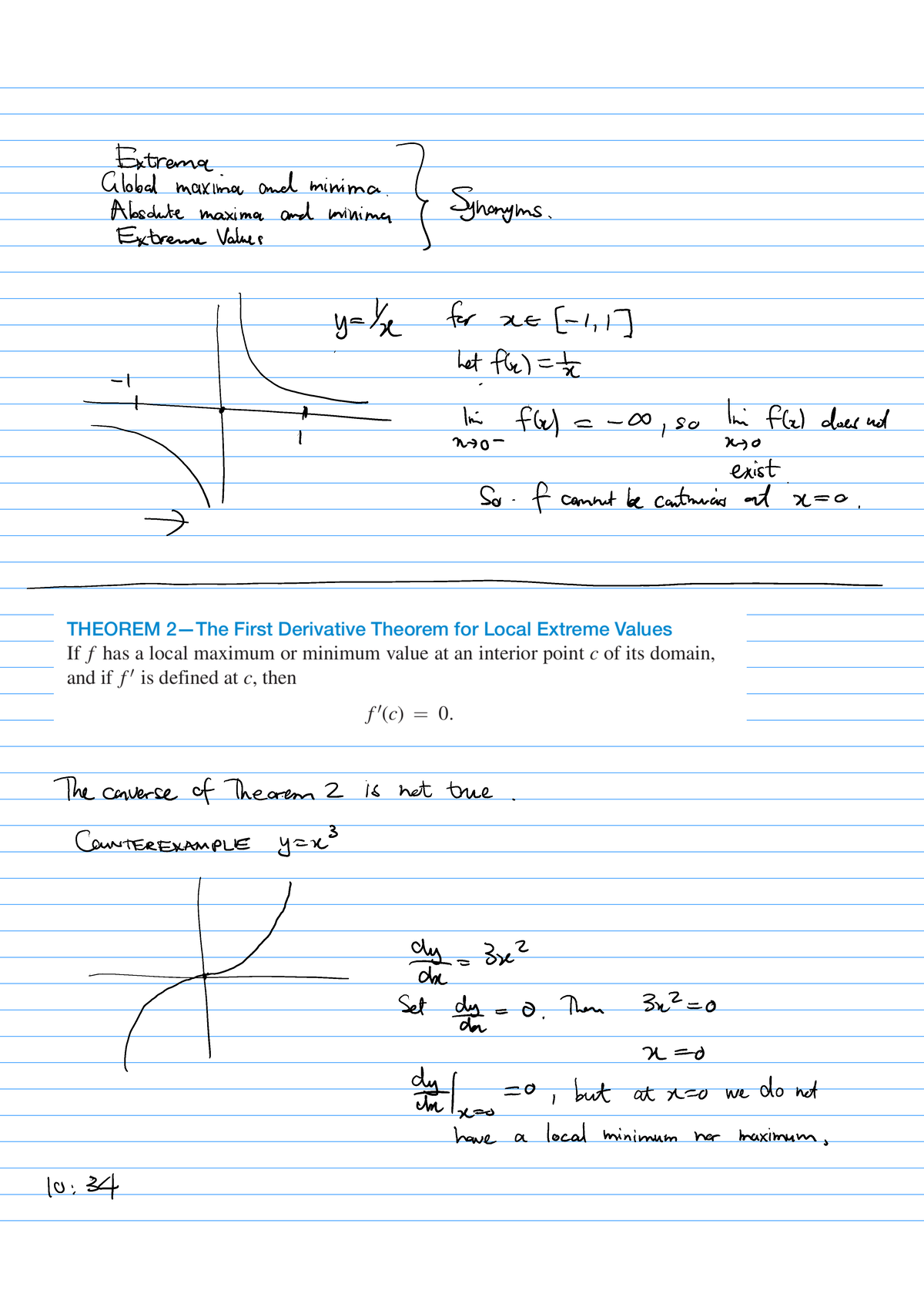 Final Exam Notes: First Derivative Theorem for Local Extrema (MATH 2025 ...