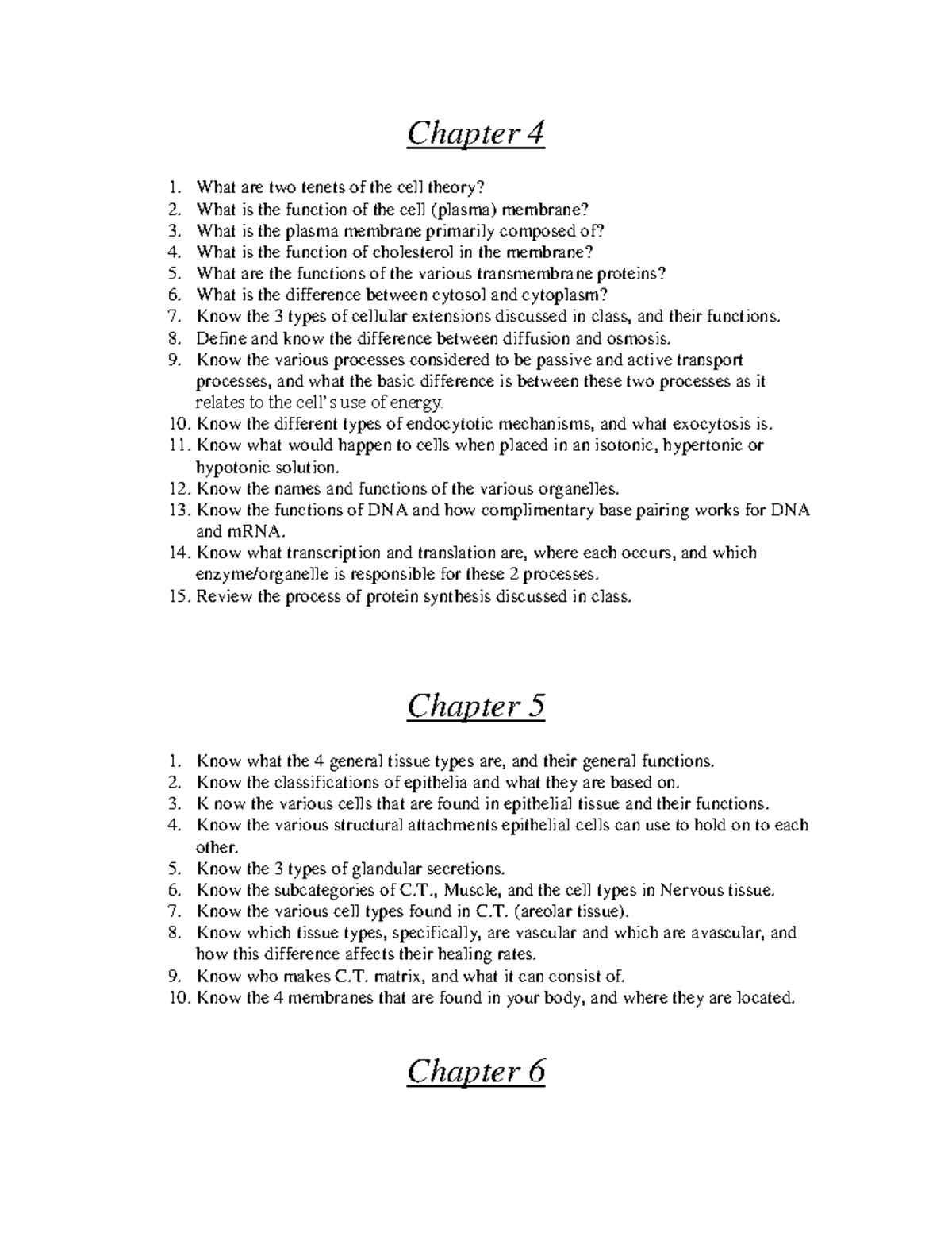 Cell Biology Study Guide: Key Concepts from Chapters 4-6 - Chapter 4 ...